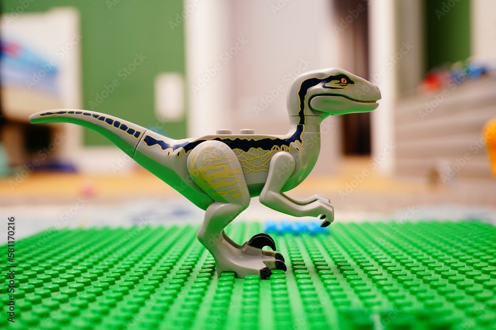 Lego figurine of a Jurassic park Velociraptor Blue Dinosaur Stock Photo ...