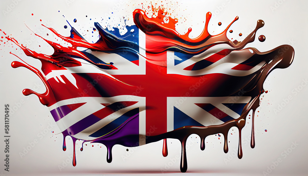 Liquid Paint Colors of United Kingdom Flag Dripping and Explosion ...