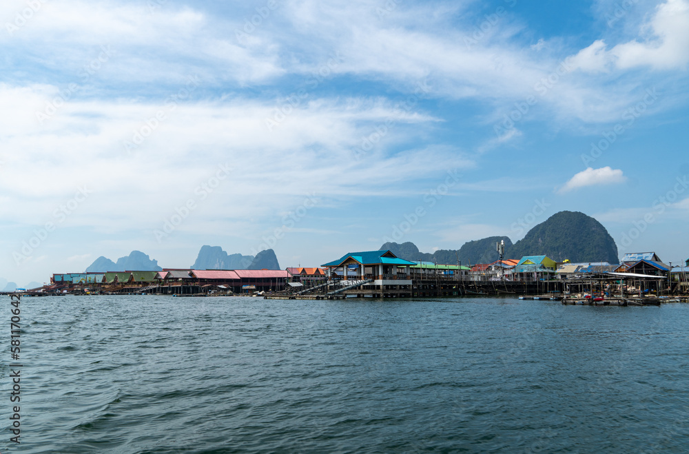 Ko Panyi, Houses on stilts in the sea in thailand against the backdrop ...