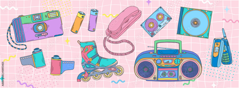 2000s doodles set. Y2k doodle. 90s, 2000s, Y2k vector. Photo camera ...