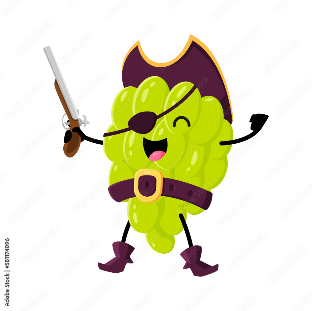 Vettoriale Stock Cartoon funny grapes berry pirate captain character ...