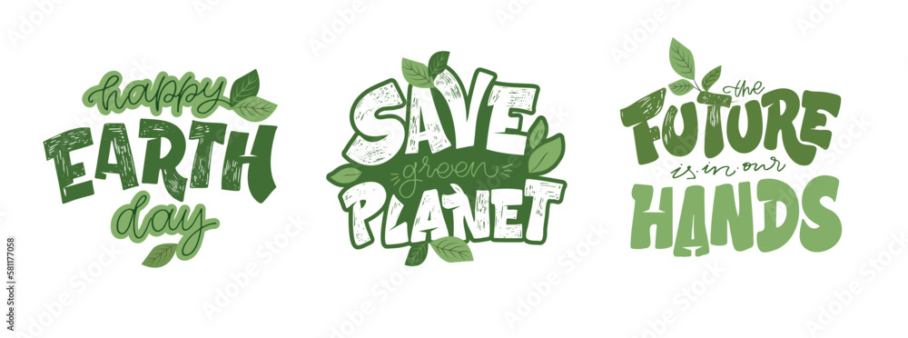 Hand sketched text 'Happy Earth Day'. Vector lettering for postcard ...
