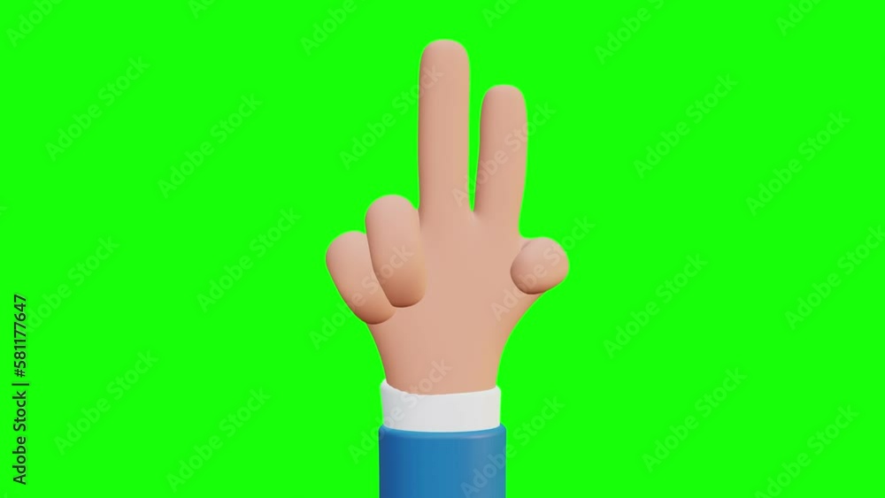 3D hands counting one to ten on chroma key green screen background ...