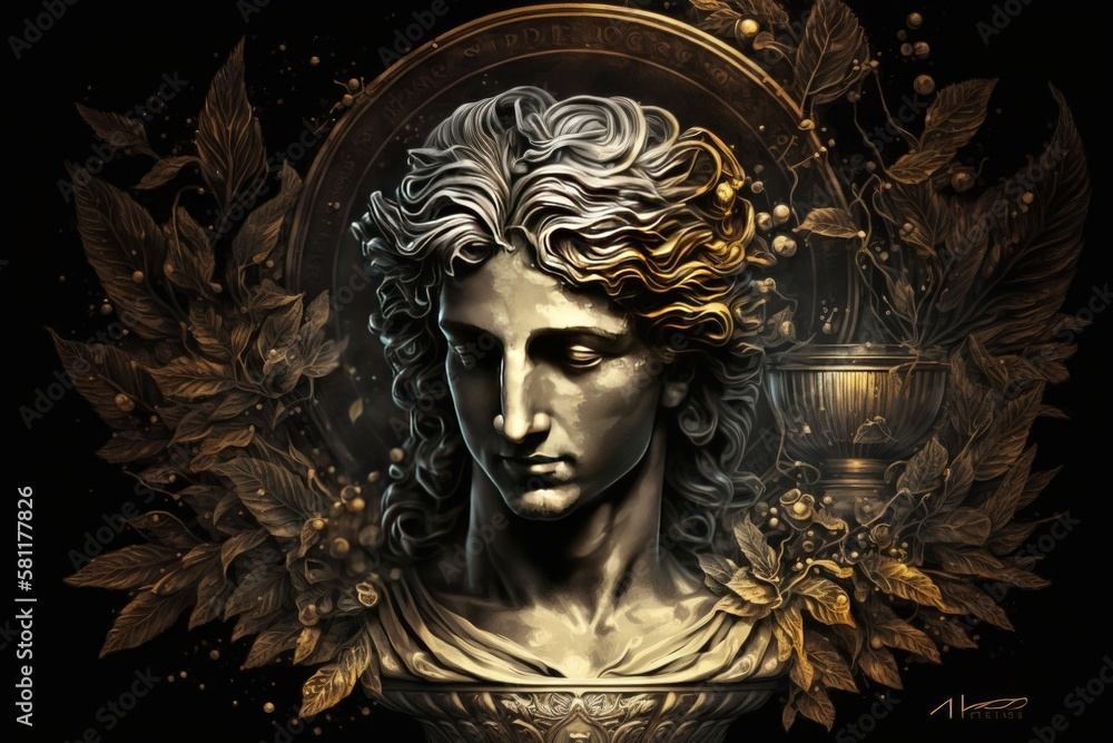 Apollo Greek Mythology God Black Gold Vase by Generative AI Stock ...
