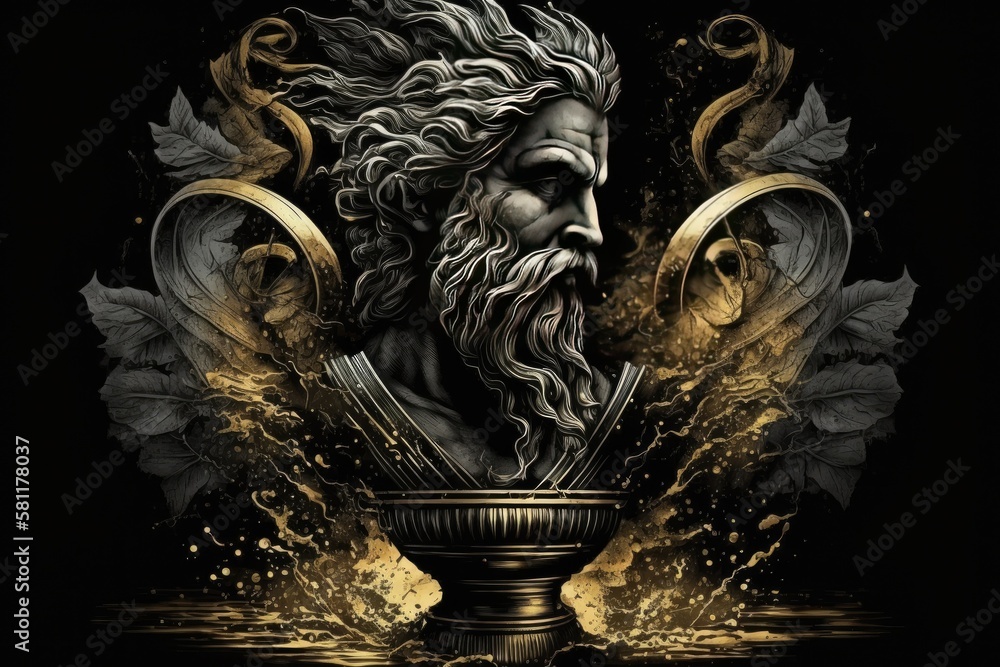 Chronos Greek Mythology God Black Gold Vase by Generative AI Stock ...