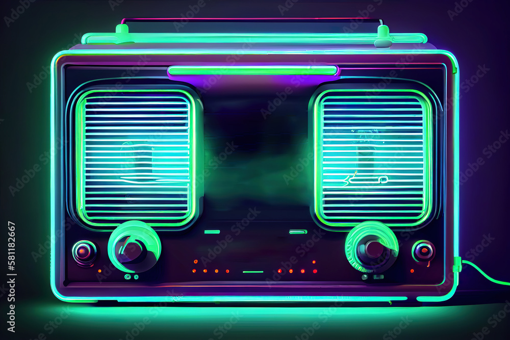 Radio receiver neon sign. Vector illustration for design. Audio ...