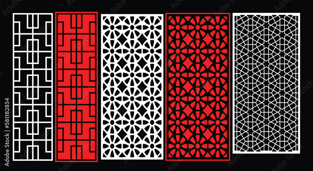 Decorative wall panels set Jali design CNC pattern, laser cutting ...
