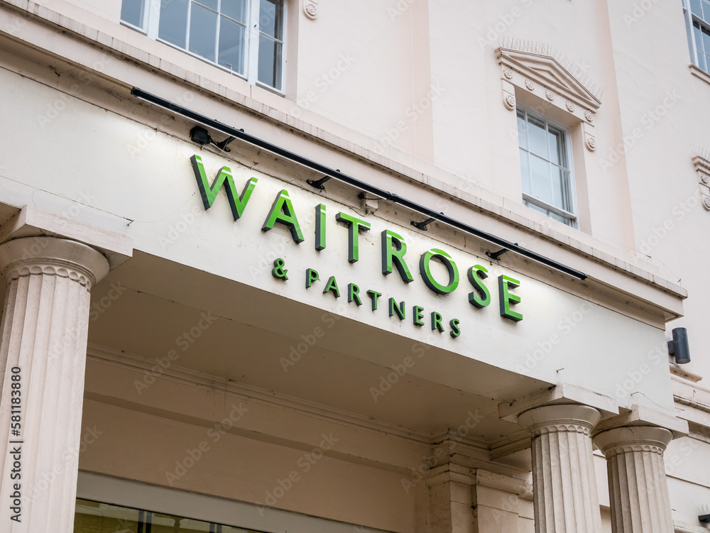 London, UK, March 4th 2023:Waitrose store logo sign, Belgravia at 27 ...