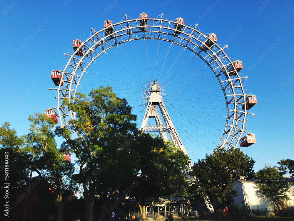 Famous giant wheel of Vienna Riesenrad at Prater amusement park ...