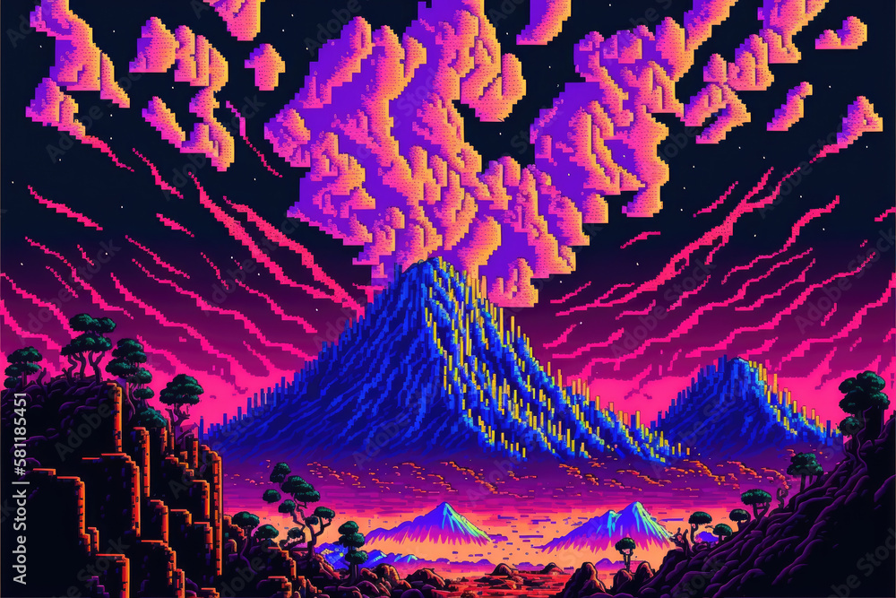 Trippy 8-Bit Pixel Art Background with Vibrant Colors and Psychedelic ...