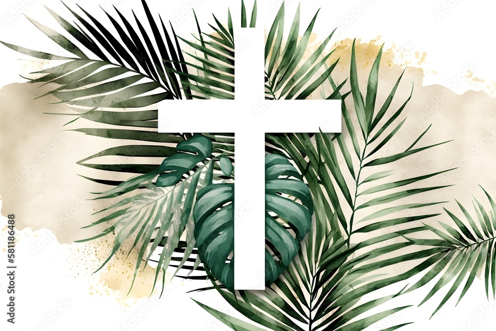 Wallpaper Illustration and background of cross and palm branch. Top ...
