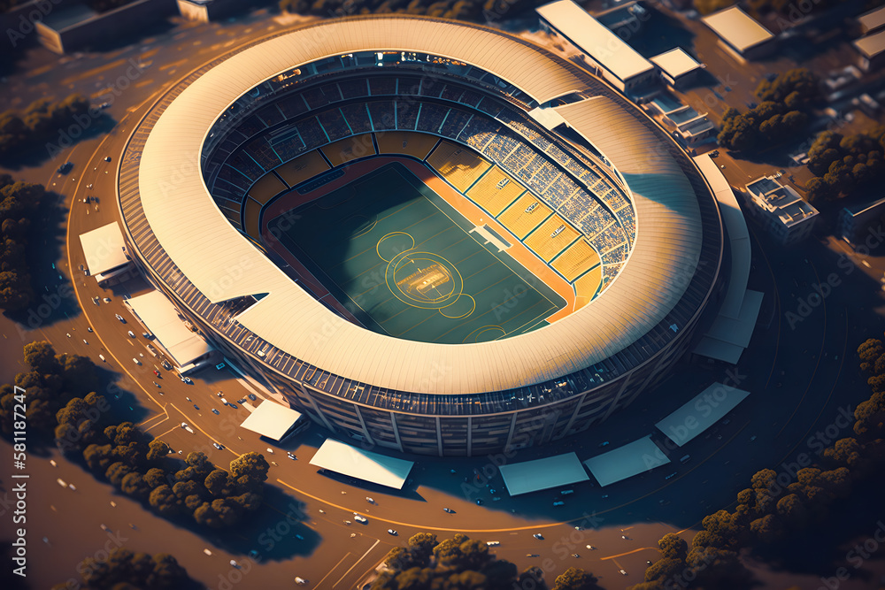 Big sport arena for football and soccer stadium with green grass ...