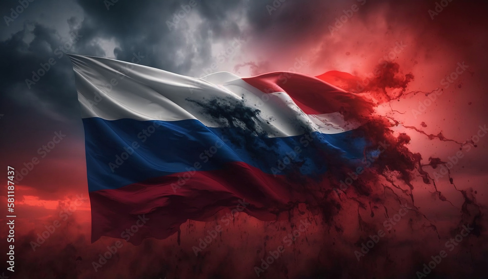 Russian flag is waving against the sunset and the epic light. Stock ...