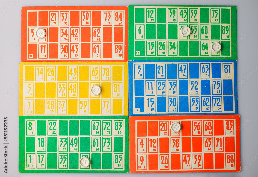 Foto de retro shabby lotto bingo multicolored rainbow color with ...