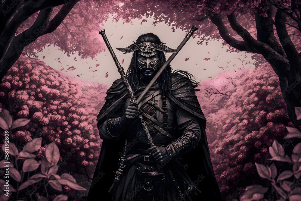 Illustration of a Samurai inside a blossom forest | Samurai ...
