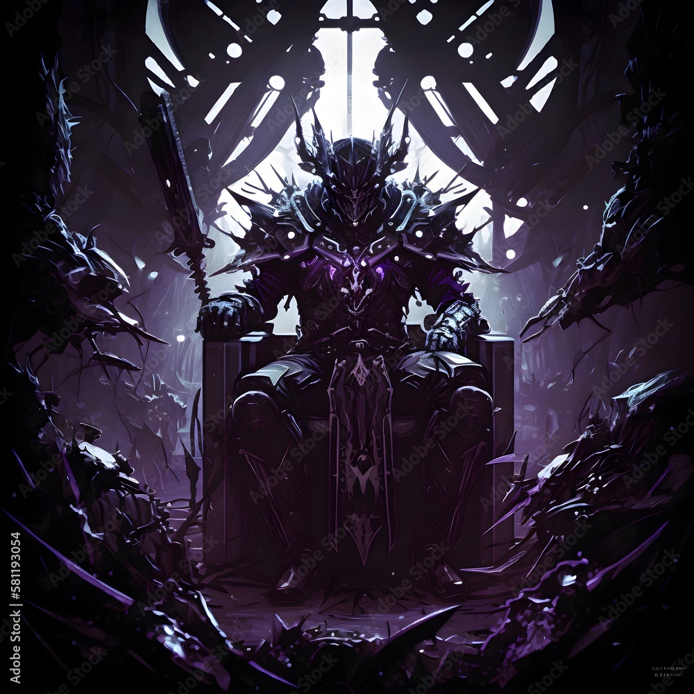 Demon King sitting on a shattered throne in his lair | Halloween ...