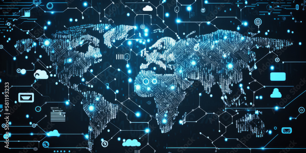 Digital world idea with links to global data communication network ...