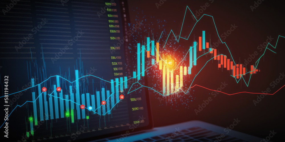 Financial chart with stock market or forex data plotted on candlestick ...
