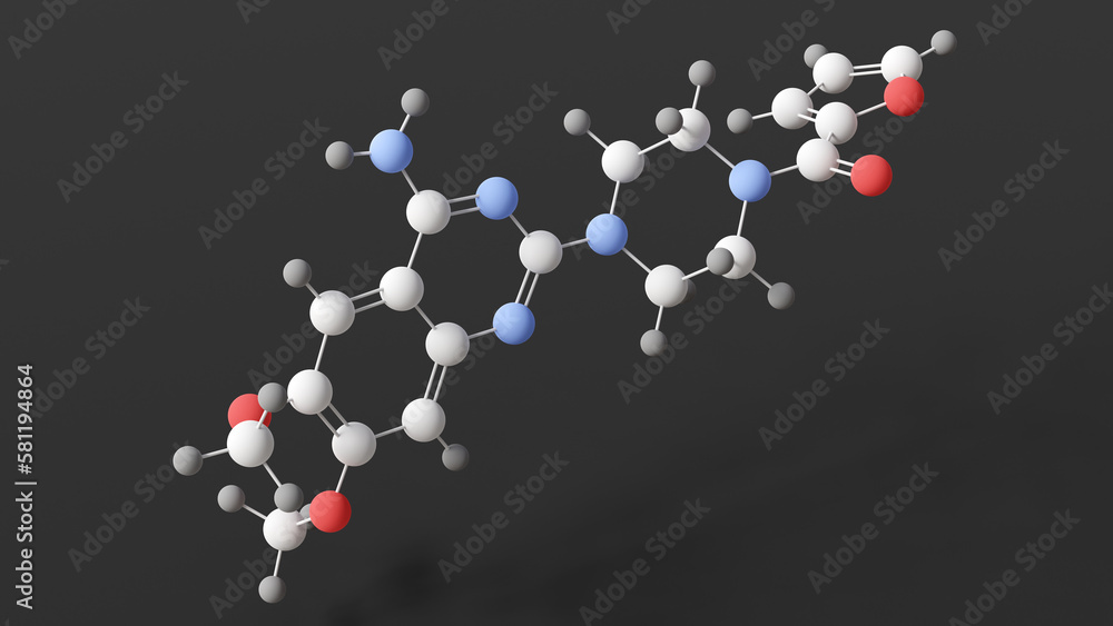 prazosin molecule, molecular structure, alpha-adrenergic blocking ...