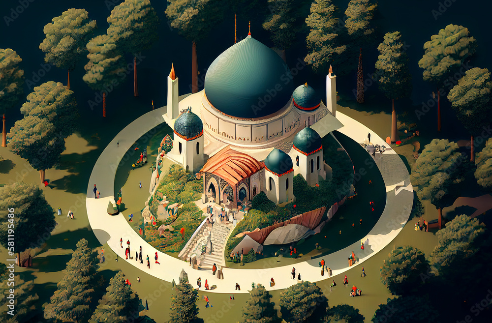 Generative AI illustration of isometric Muslim Mosque calling to prayer ...