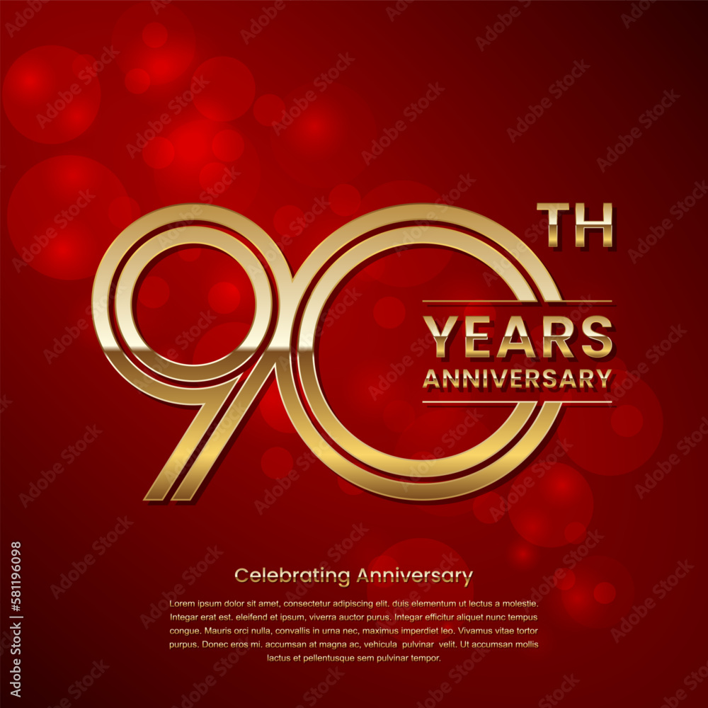 90 year anniversary. Anniversary logo design with double line concept ...