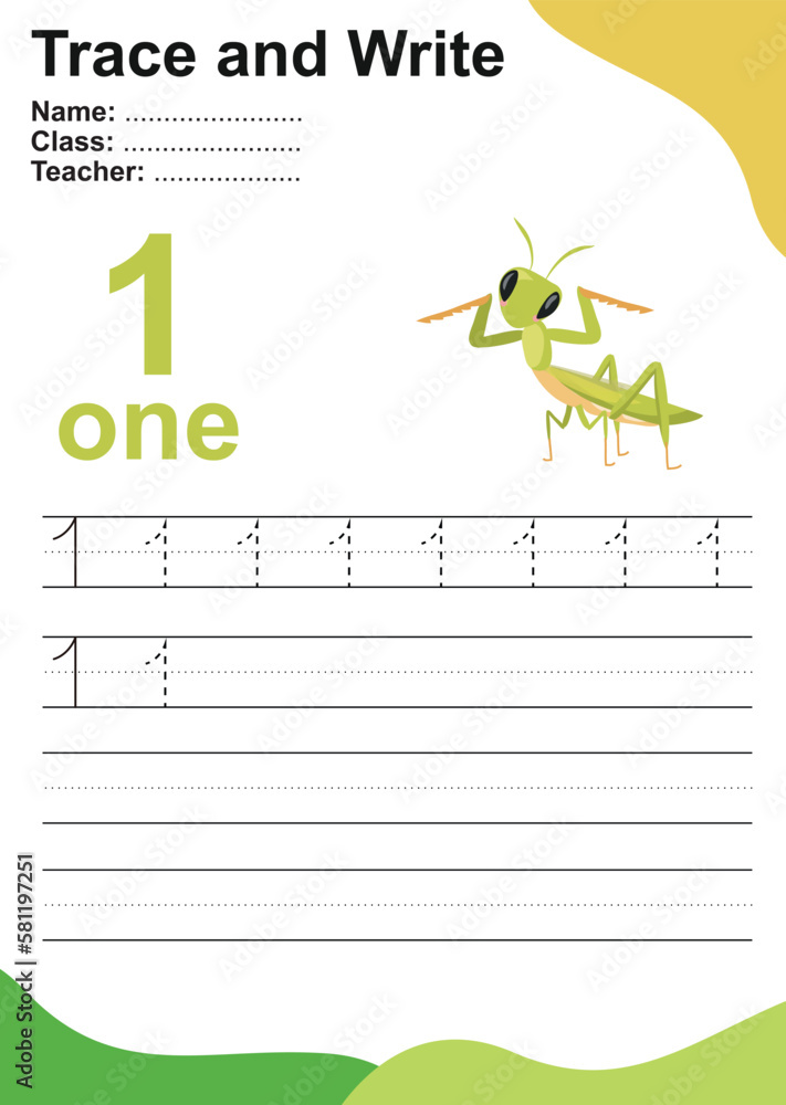 Trace and write number for children. Exercise for children to recognize ...