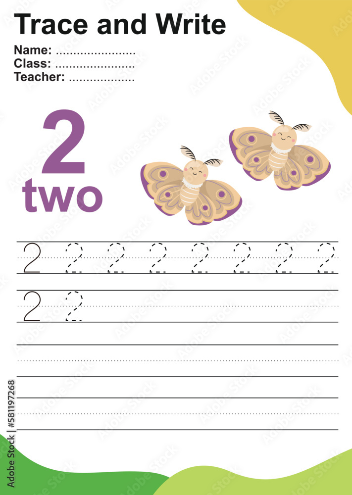 Trace and write number for children. Exercise for children to recognize ...