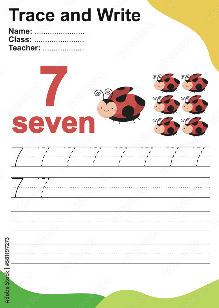 Trace and write number for children. Exercise for children to recognize ...
