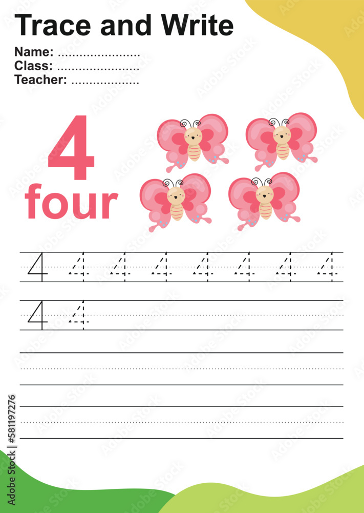 Trace and write number for children. Exercise for children to recognize ...