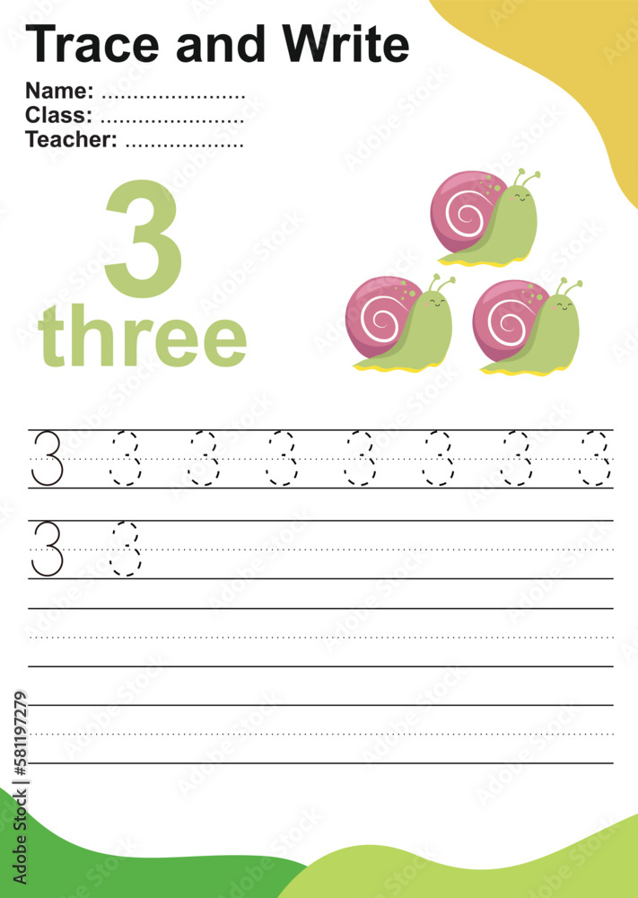 Trace and write number for children. Exercise for children to recognize ...