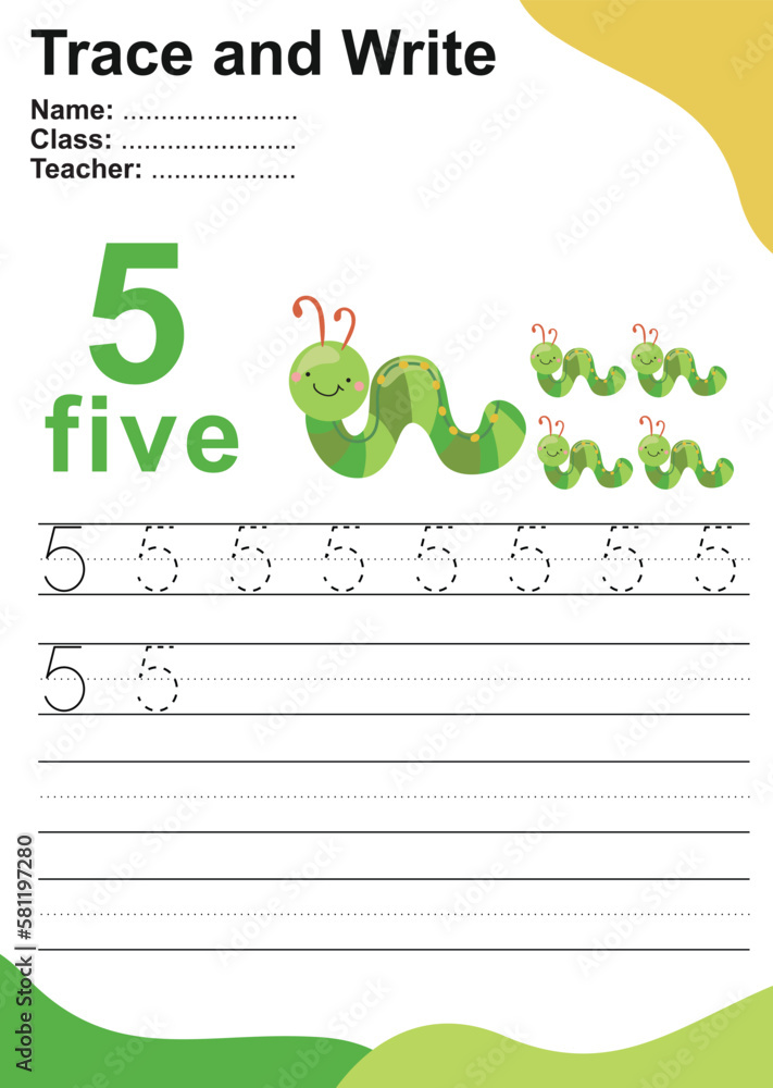 Trace and write number for children. Exercise for children to recognize ...