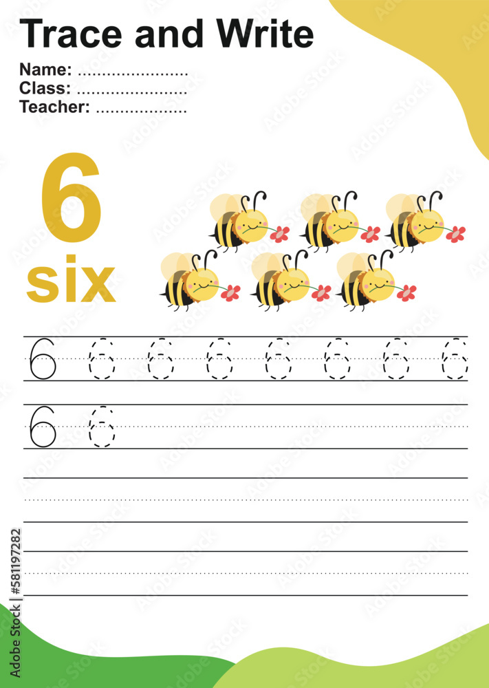 Trace and write number for children. Exercise for children to recognize ...
