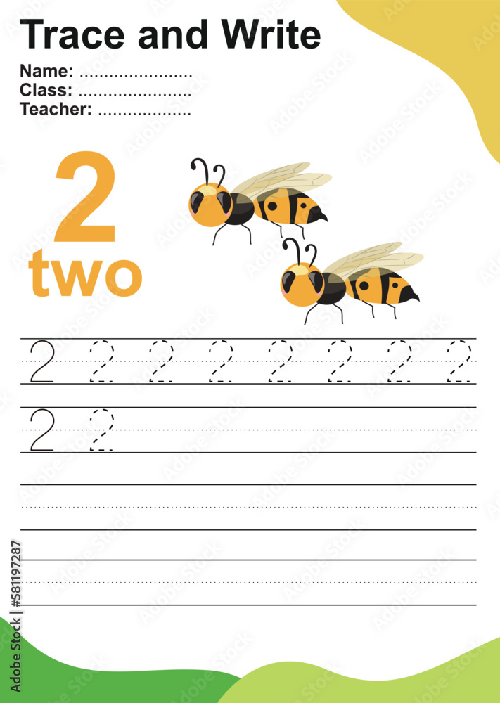 Trace and write number for children. Exercise for children to recognize ...