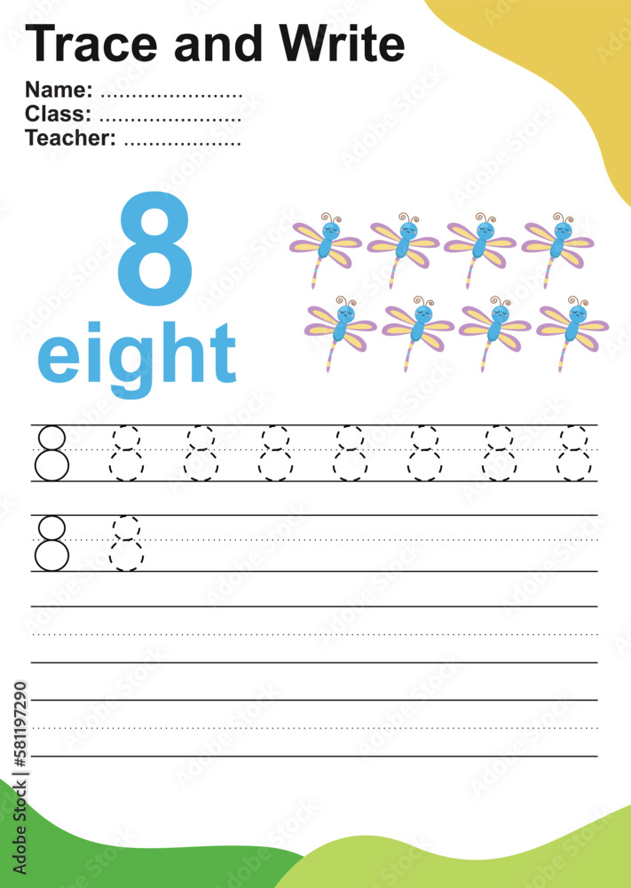 Trace and write number for children. Exercise for children to recognize ...