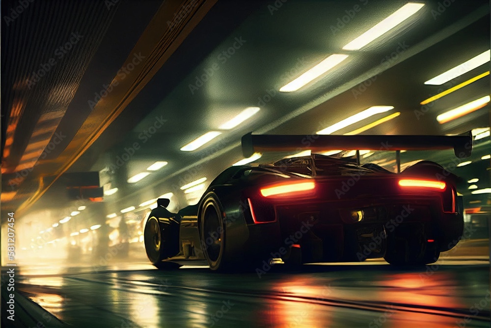 Image of a race car racing down the road. Concept of a racing car ...