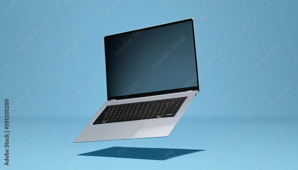 Mockup of laptop computer with aluminum shell and blue blank screen ...