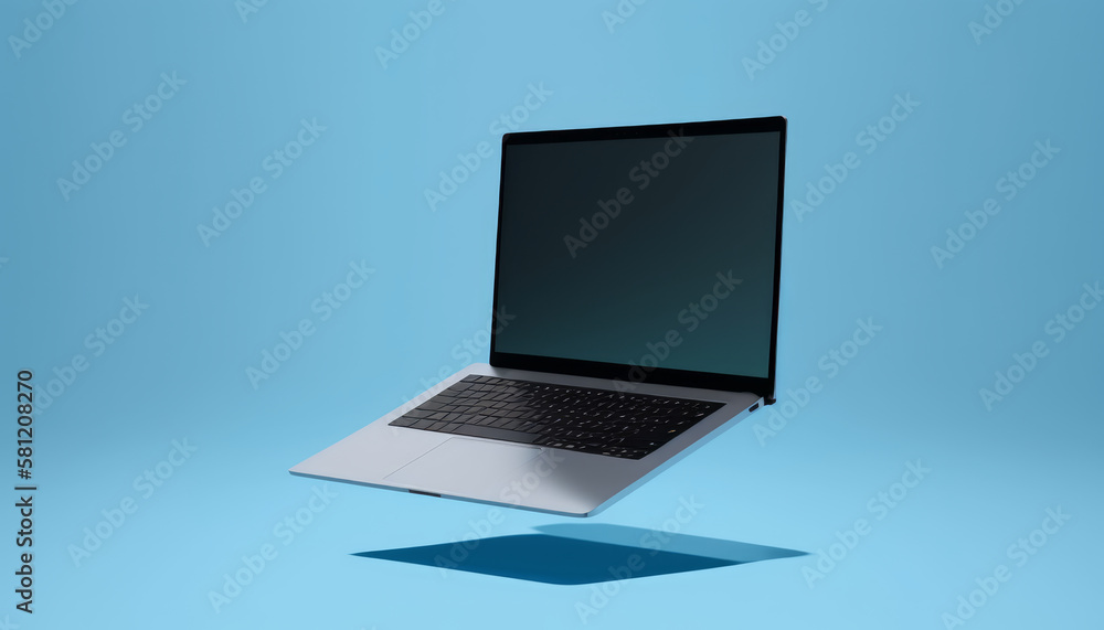 Laptop computer mockup with black empty screen, aluminum body. 3D ...