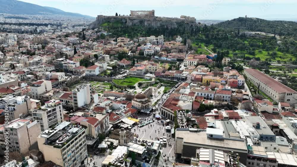 Aerial drone cinematic video of iconic Acropolis hill and the Parthenon ...