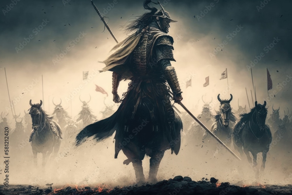 Epic samurai battle.Highly Detailed Illustration of Armored Samurais ...