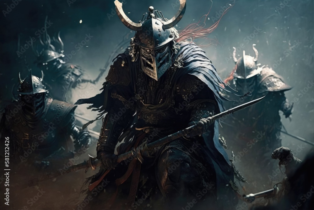 Epic samurai battle.Highly Detailed Illustration of Armored Samurais ...