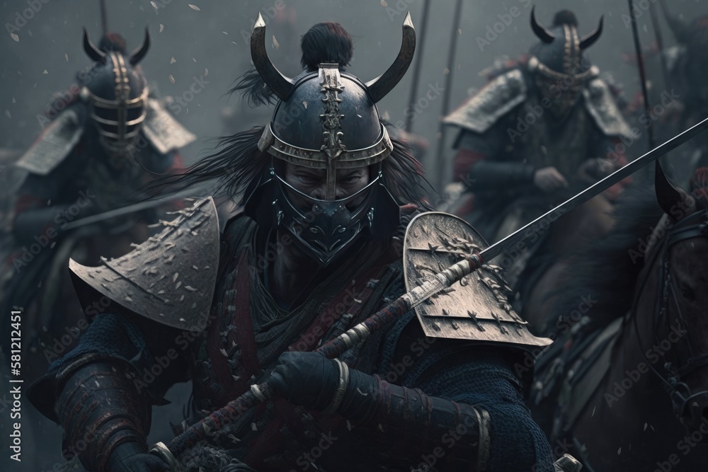 Epic samurai battle.Highly Detailed Illustration of Armored Samurais ...