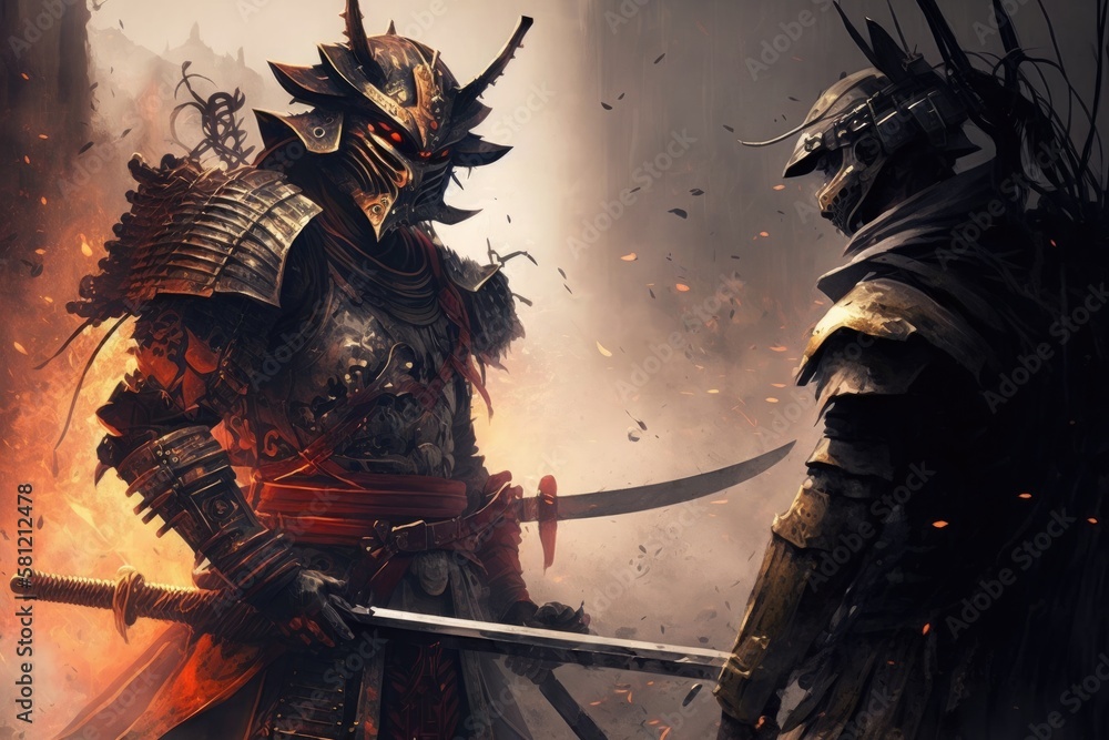 ภาพประกอบสต็อก Epic samurai battle.Highly Detailed Illustration of ...