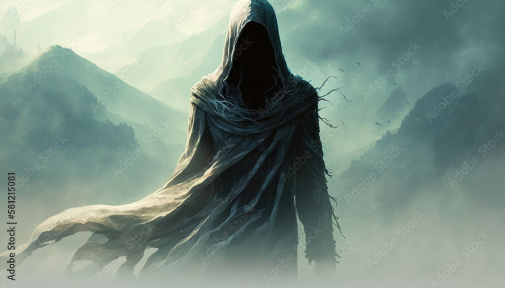 A faceless wraith lingers in the air the veil of death forever ...