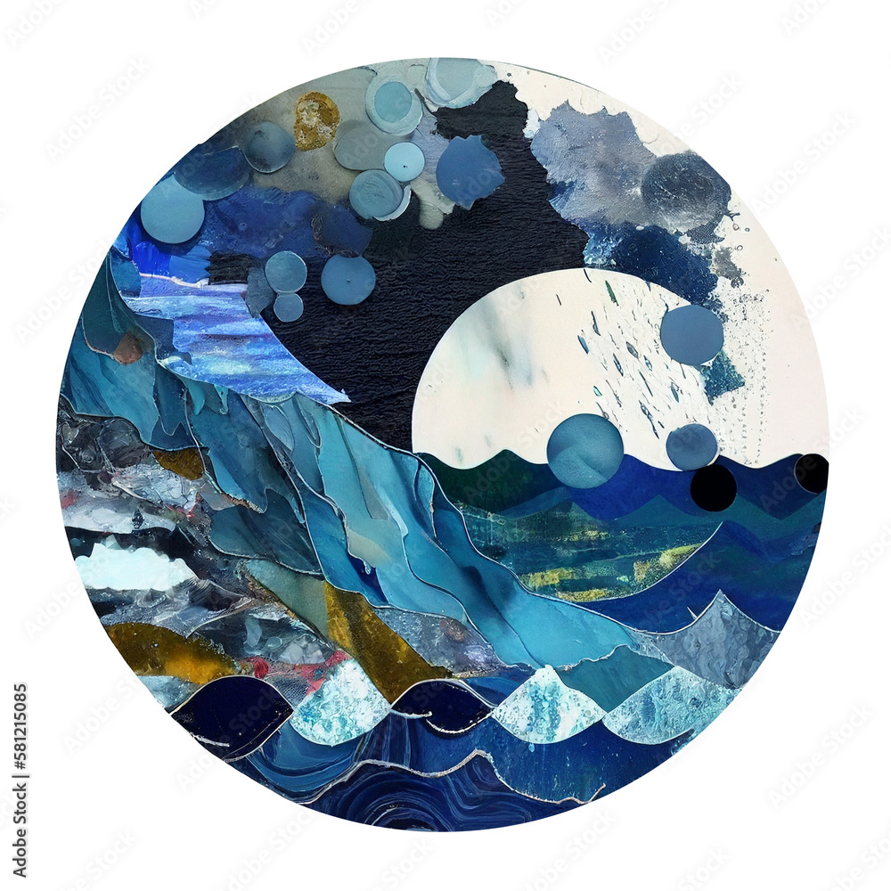 The Elements: Water Elemental mixed media style circle symbol H20 ...
