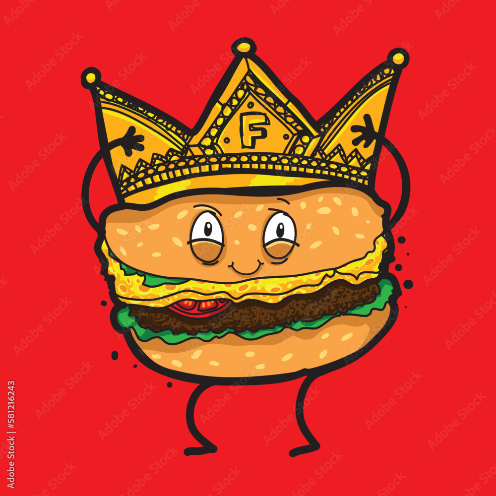 Burger The King of Food Cartoon Vector Illustration Stock Vector ...
