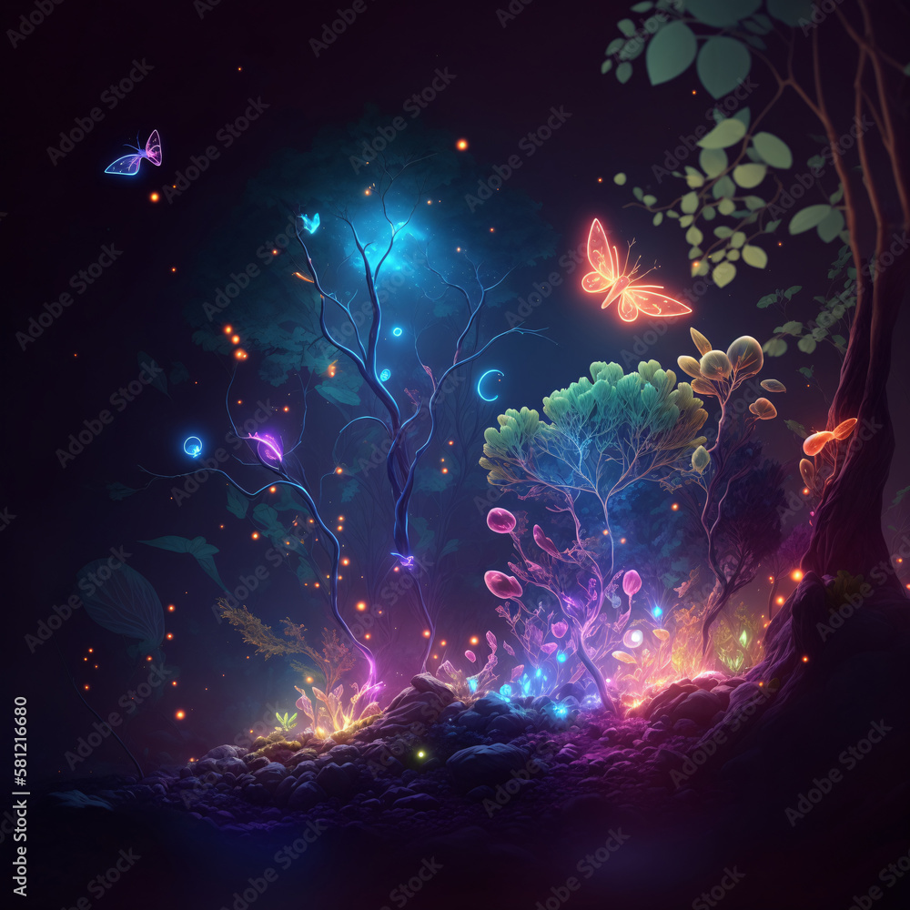 Mesmerizing bioluminescent night scene - nature, magic plants and ...