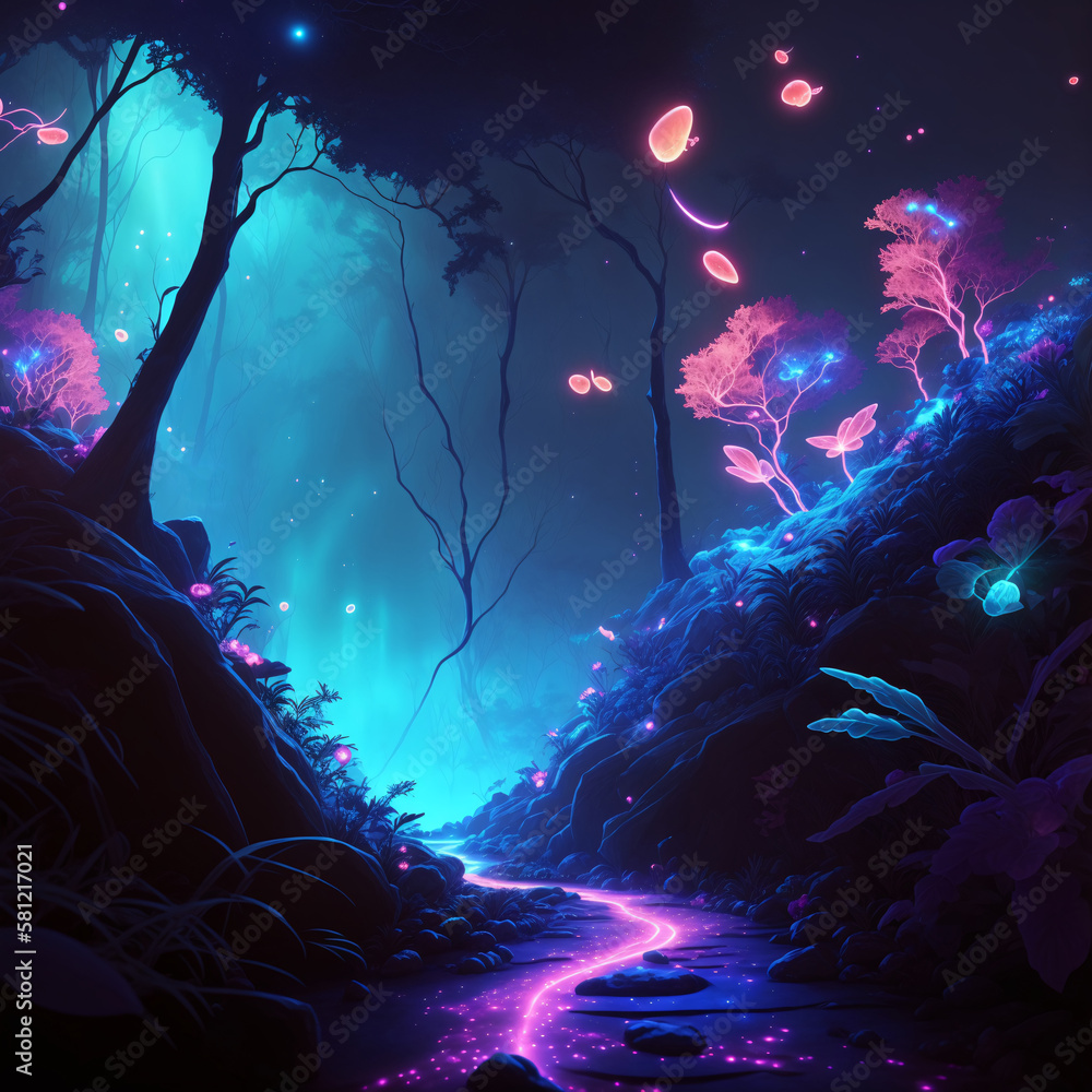 Mesmerizing bioluminescent night scene - nature, magic plants and ...
