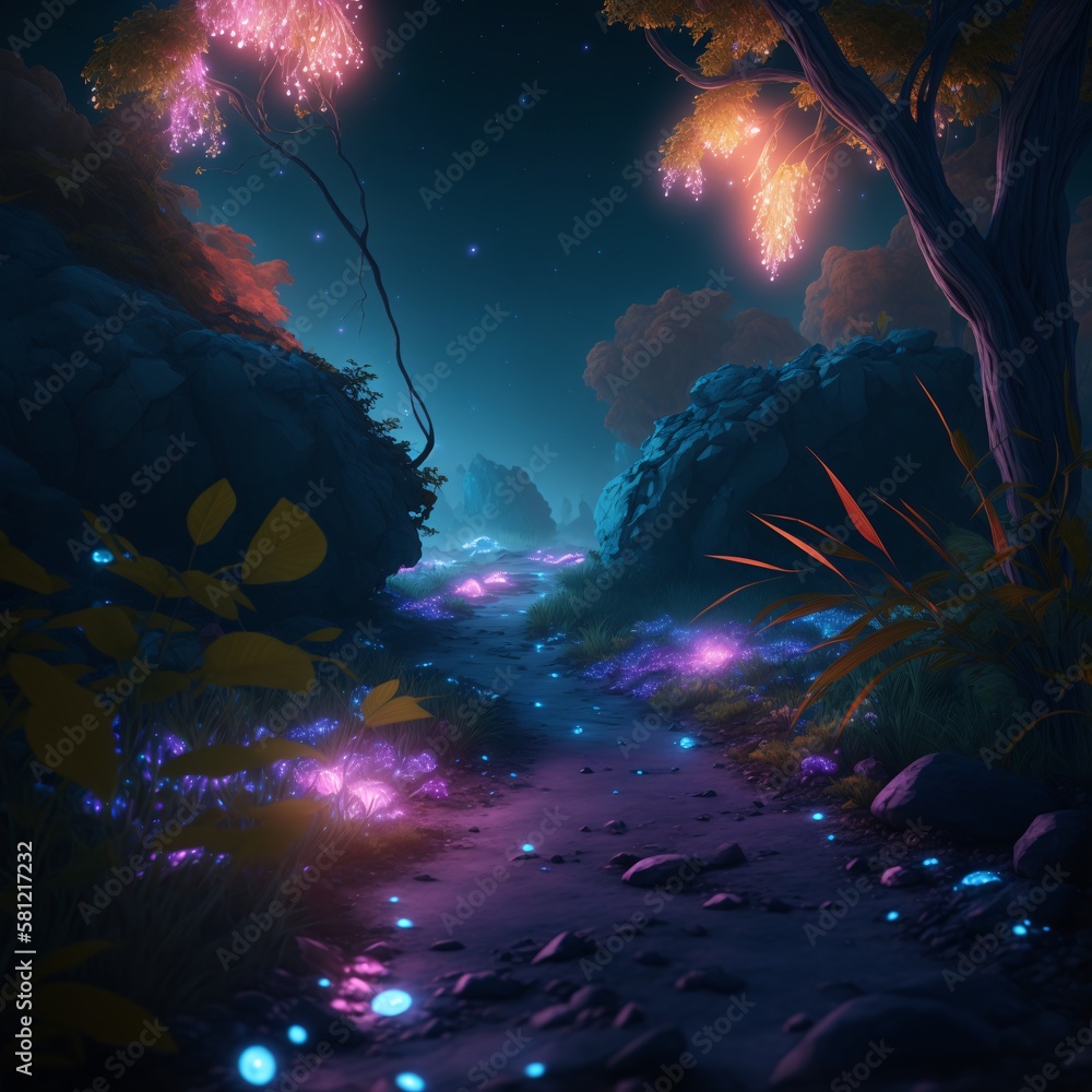 Mesmerizing bioluminescent night scene - nature, magic plants and ...