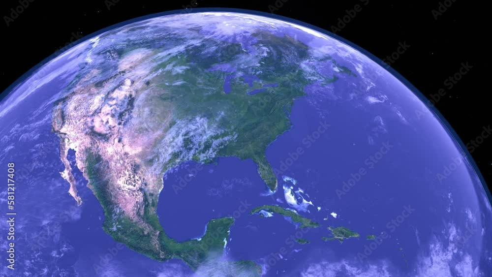 The earth focused on america continent rotating in the so many stars ...