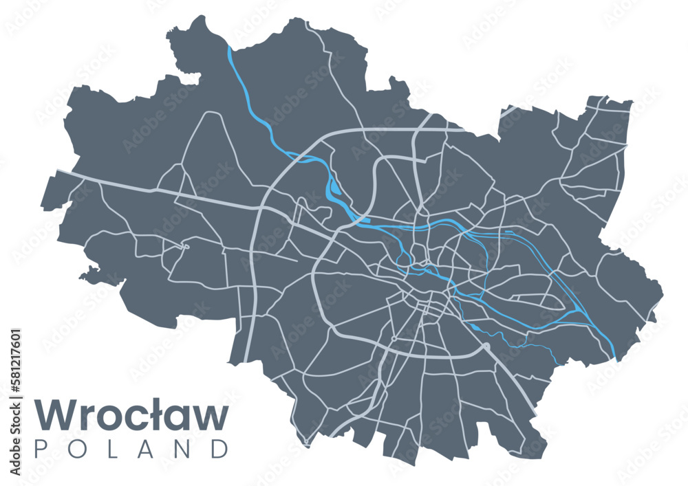 Urban Wroclaw map. Detailed map of Wroclaw, Poland. City poster with ...